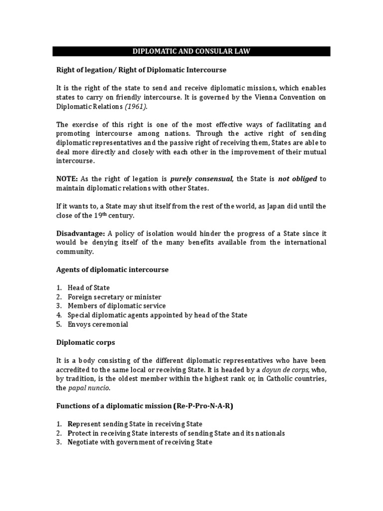 Diplomatic and Consular Law PDF | PDF | Consul (Representative ...
