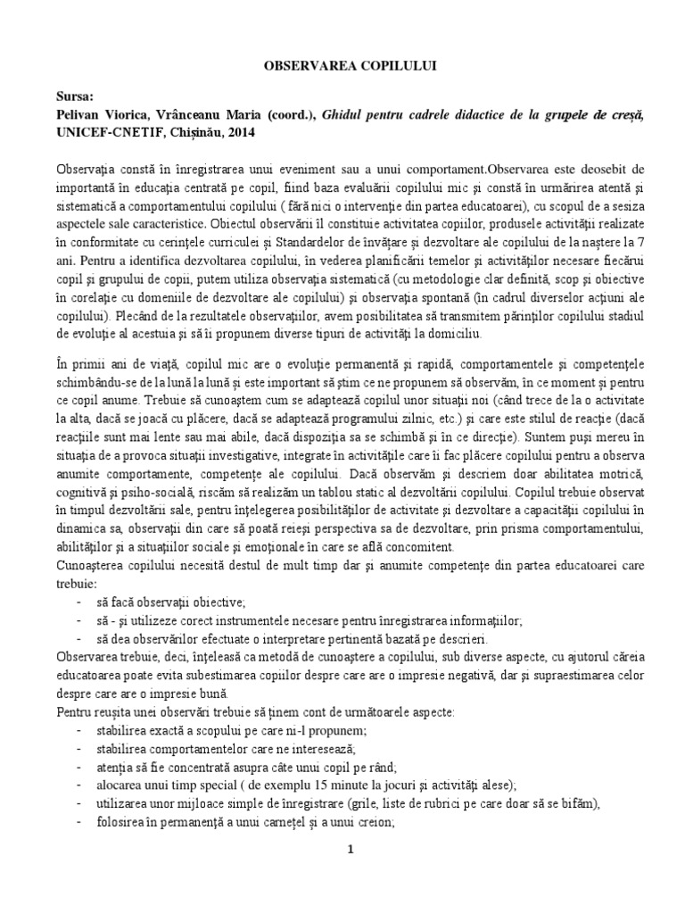 Observarea Copilului Teorie - Din - Ghid PDF | PDF