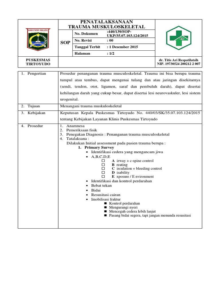 Penatalaksanaan Trauma Muskuloskeletal | PDF