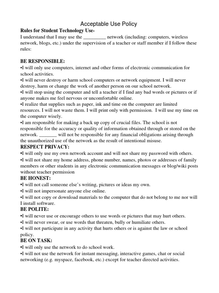 Acceptable Use Policy | PDF | Computer Network | Internet