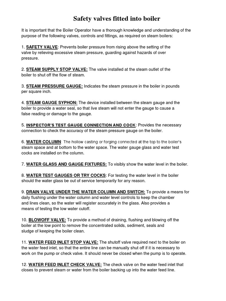 Essential Valves, Gauges and Controls for Boiler Safety | PDF | Valve ...