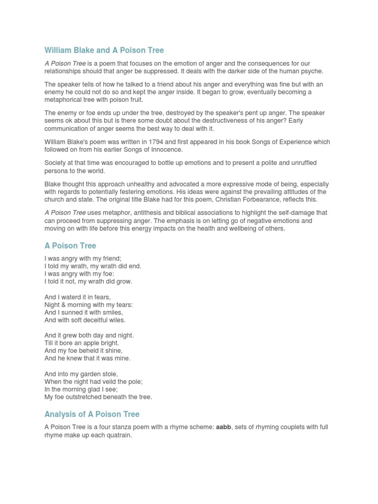 William Blake and A Poison Tree | PDF | Deconstruction | Mythology