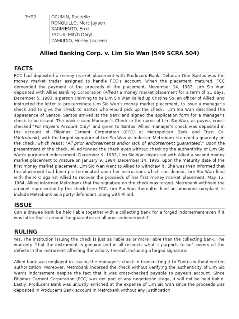 Allied Banking v. Lim-Sio-Wan | PDF | Cheque | Payments