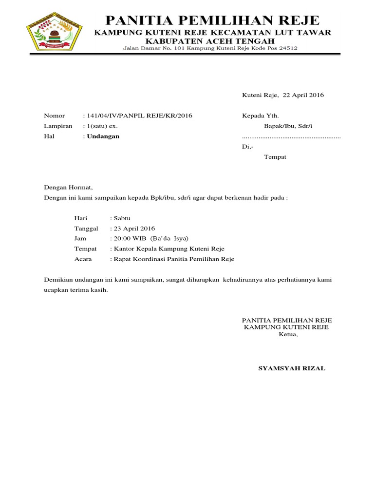 7.SURAT SURAT Penting PILREJE 2017 | PDF