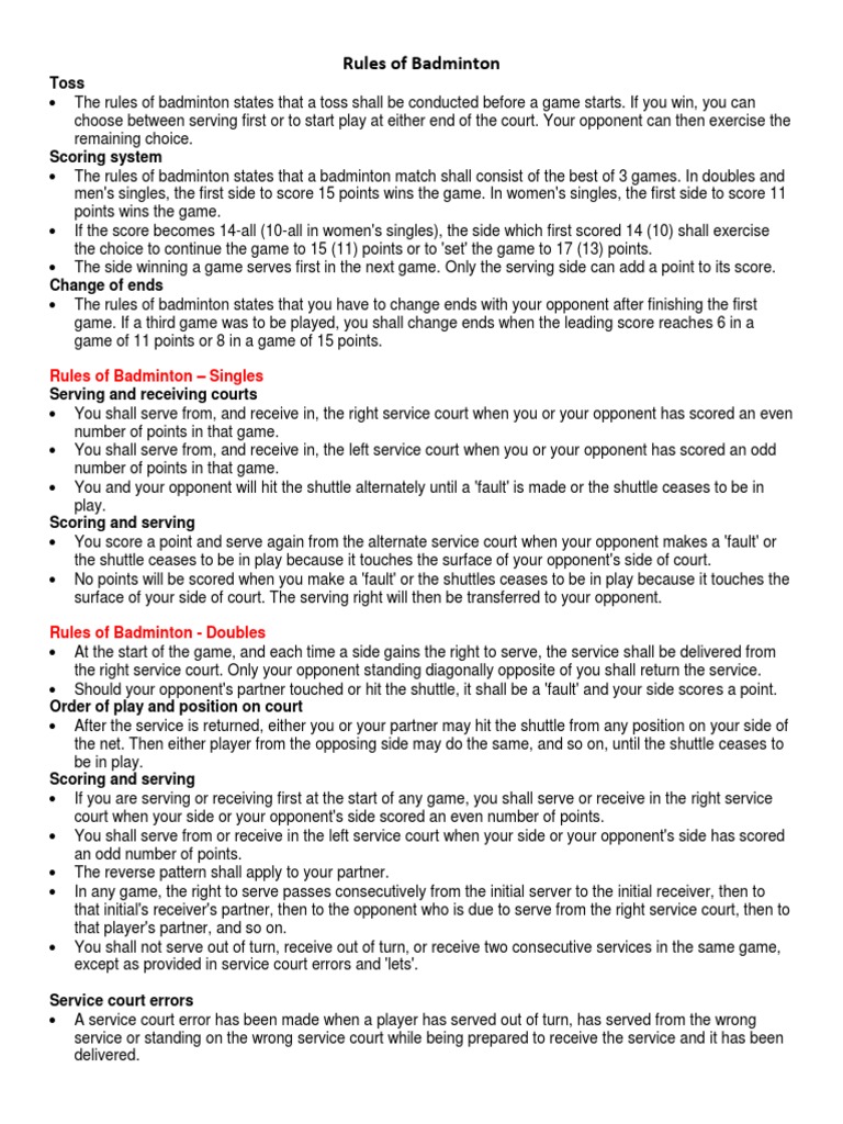 Rules of Badminton | PDF | Teams | Sports Rules And Regulations