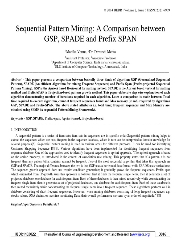 Sequential Pattern Mining: A Comparison Between GSP, SPADE and Prefix ...