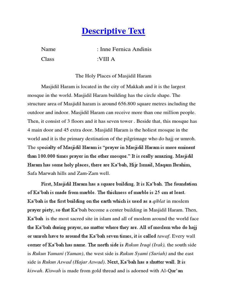 Descriptive Text: Name: Inne Fernica Andinis Class:Viii A | Download ...