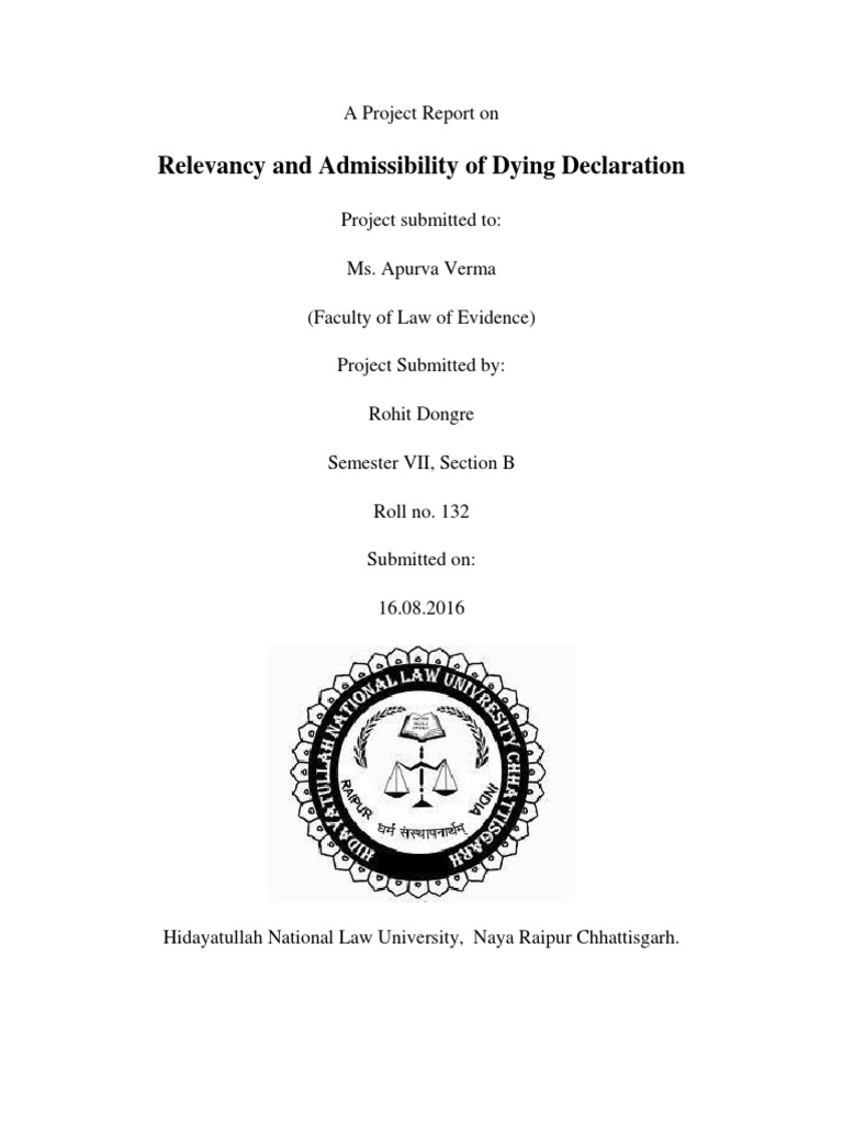 Relevancy and Admissibility of Dying Declaration: A Project Report On ...