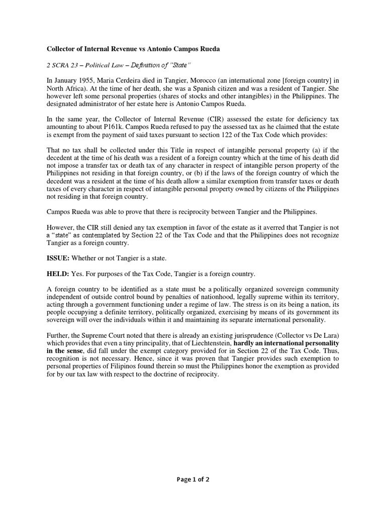 Collector of Internal Revenue Vs Antonio Campos Rueda | PDF | Estate ...