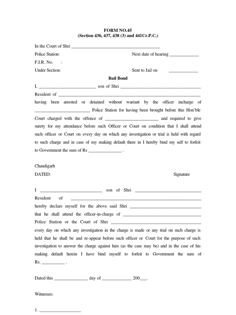 Bail Bond Form | PDF