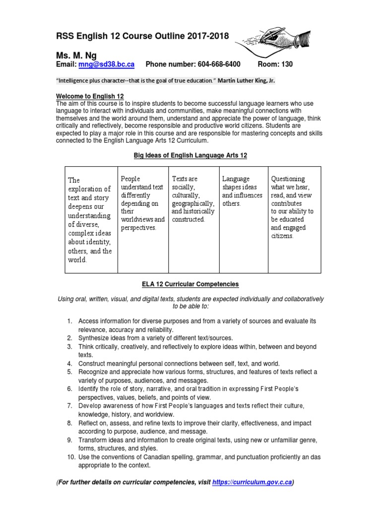 English 12 Course Outline 2016-2017 | PDF | Educational Assessment ...