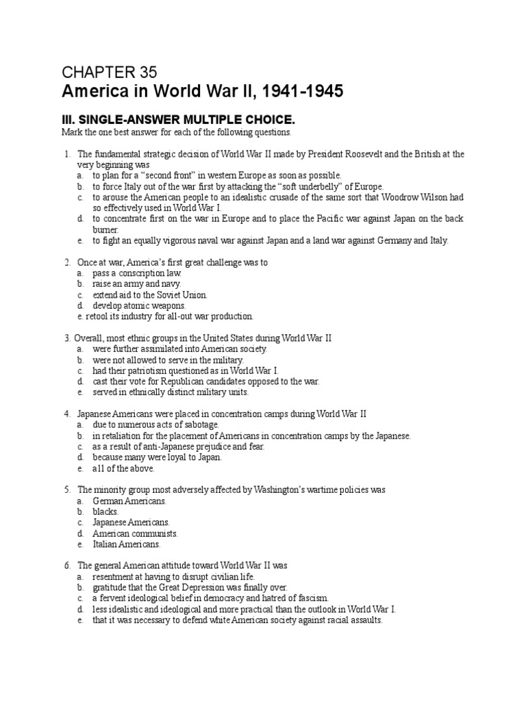 America in World War II, 1941-1945: Ill. Single-Answer Multiple Choice ...