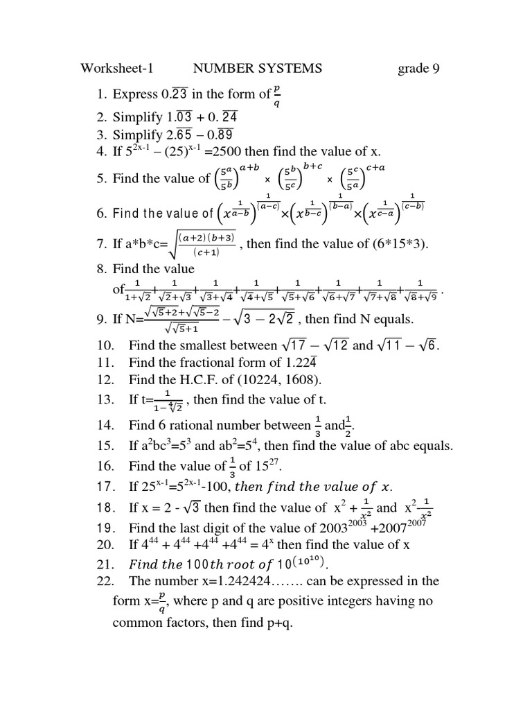 GR 9 Math Worksheet | PDF | Polynomial | Numbers