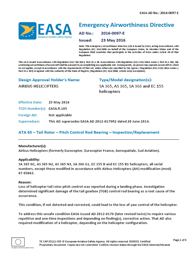 Emergency Airworthiness Directive: Design Approval Holder’s Name: Type ...