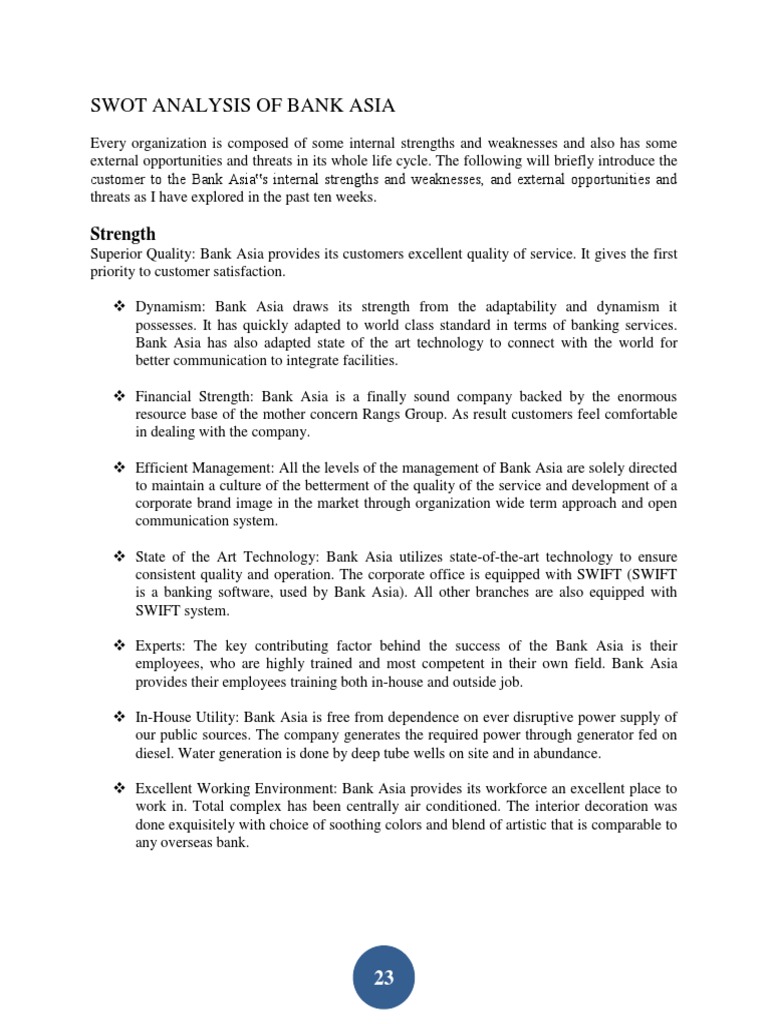 Swot Analysis of Bank Asia: Strength | PDF | Mergers And Acquisitions ...