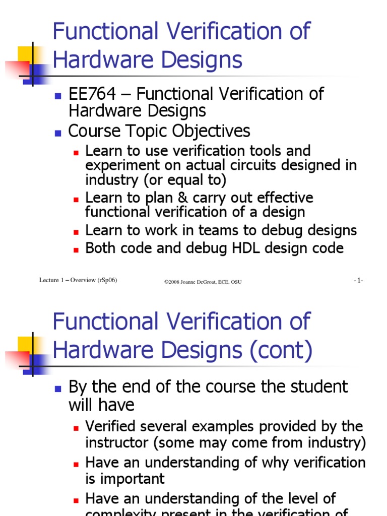 Lect 28 Verif 1 - Verification Overview | PDF | Hardware Description ...