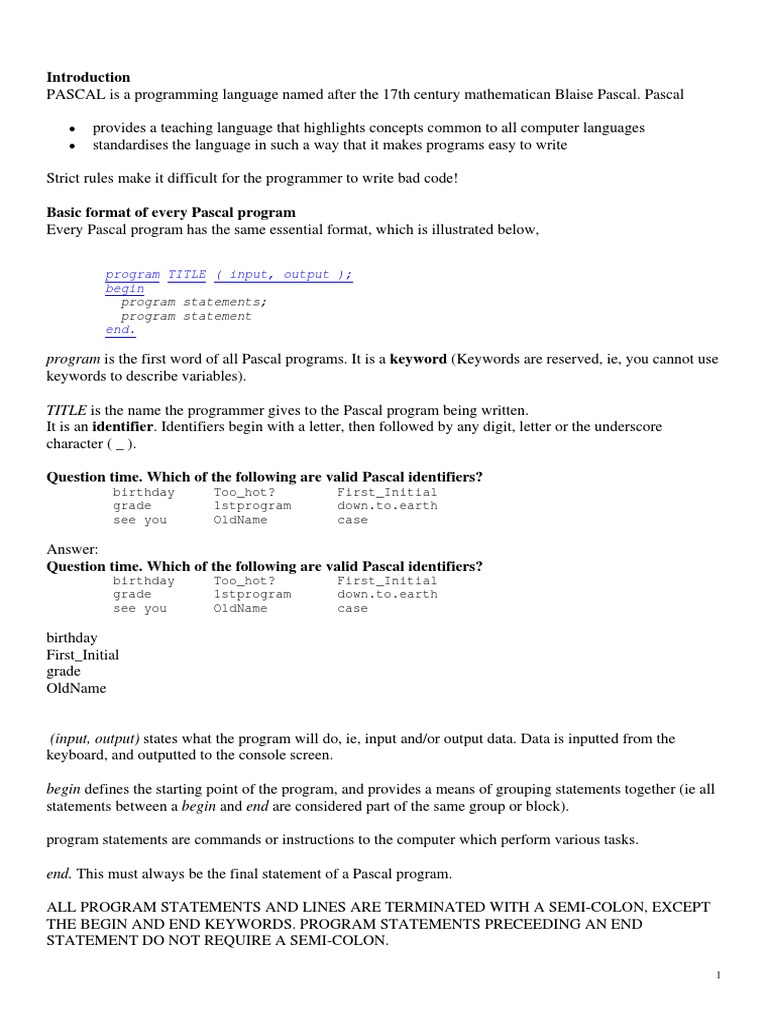 Program Title (Input, Output) Begin: Program Statements Program Statement | Download Free PDF ...