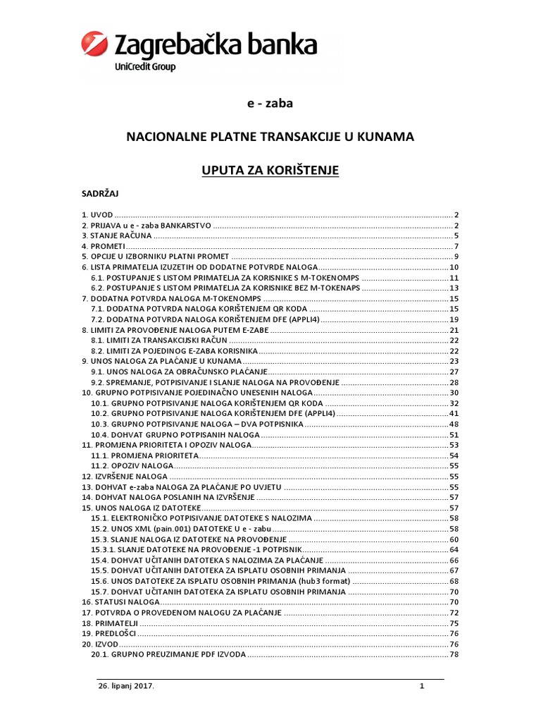 E Zaba Nacionalne Platne Transakcije U Kunama Uputa Za Koristenje 1 | PDF