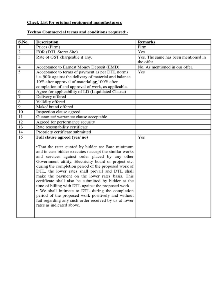Checklist for OEM terms and conditions | PDF
