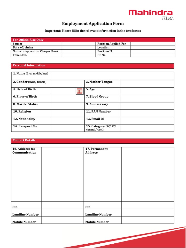 Employment Application Form PDF | PDF | Employment | Labour