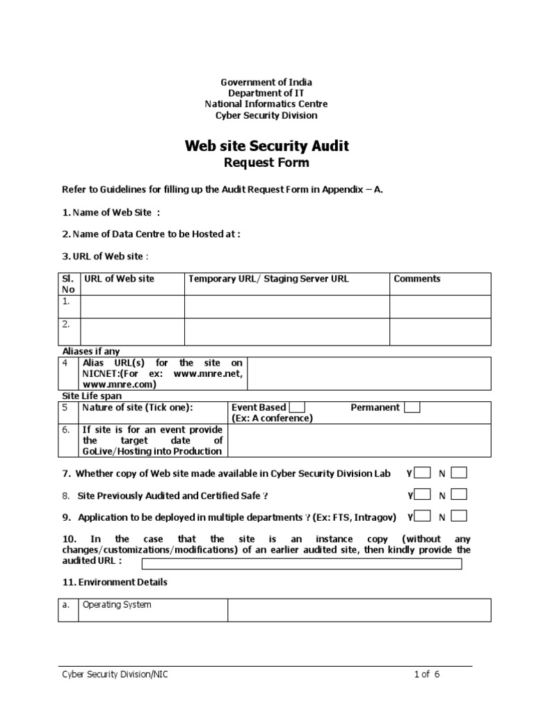 Web Site Audit Form v.2.0 | PDF | Web Server | Internet & Web