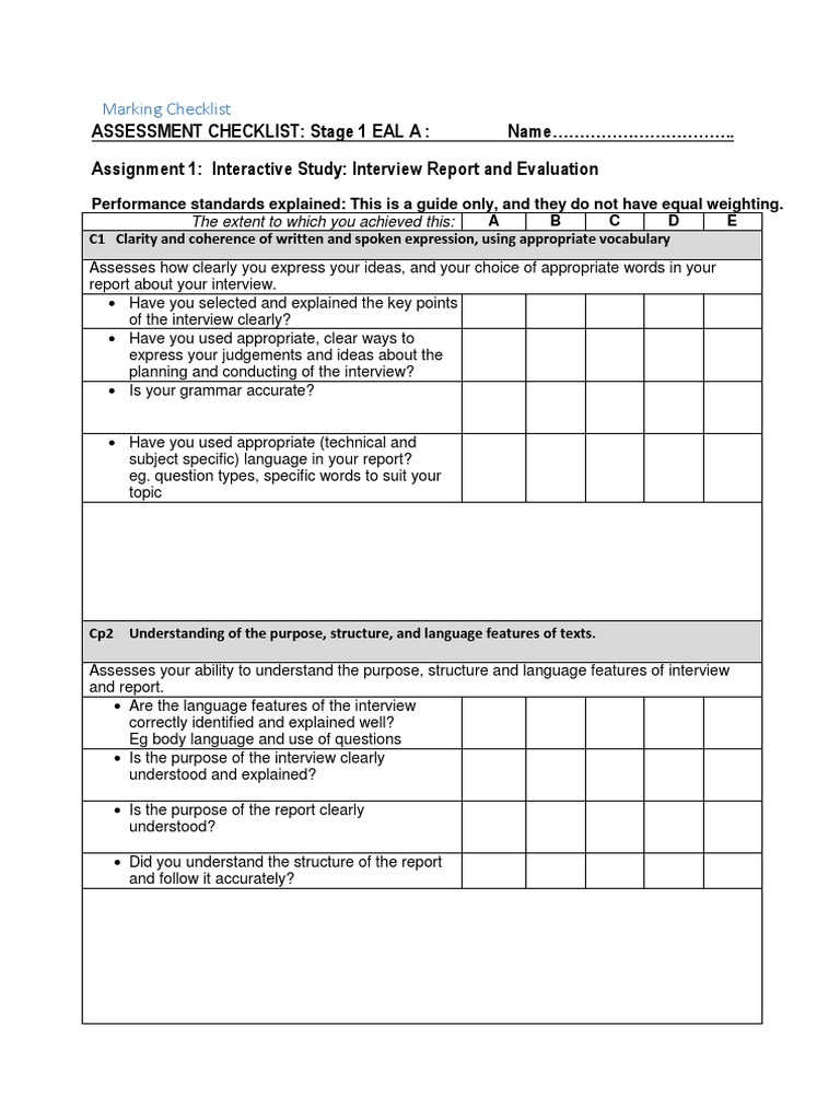 Marking Checklist | PDF | Educational Assessment | Human Communication
