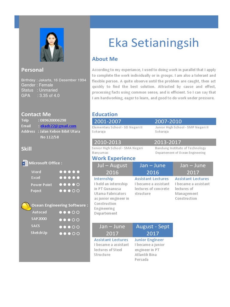 CV Eka Setianingsih | PDF | Further Education | Science