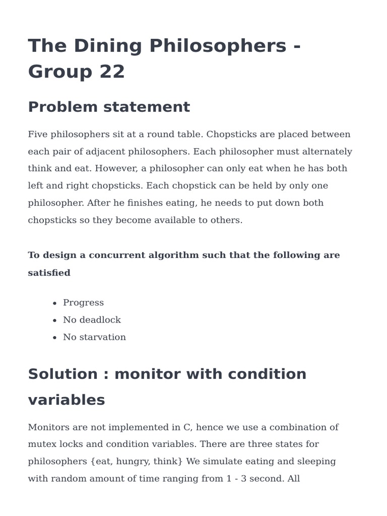 The Dining Philosophers - Group 22: Problem Statement | PDF