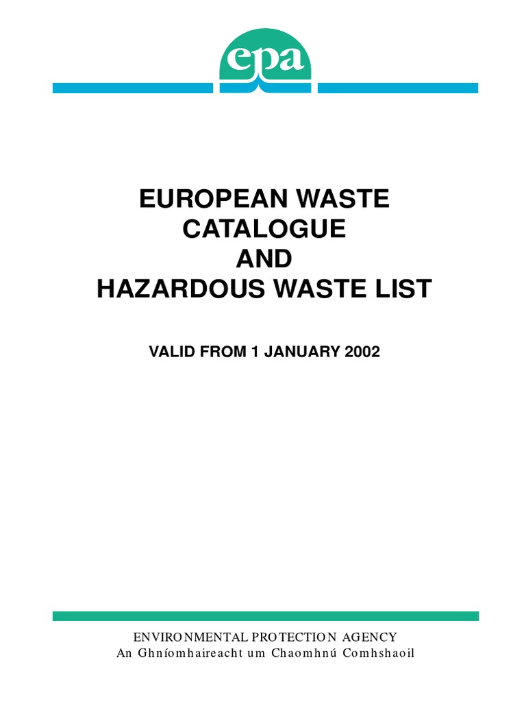 European Waste Catalogue AND Hazardous Waste List: Valid From 1 January ...