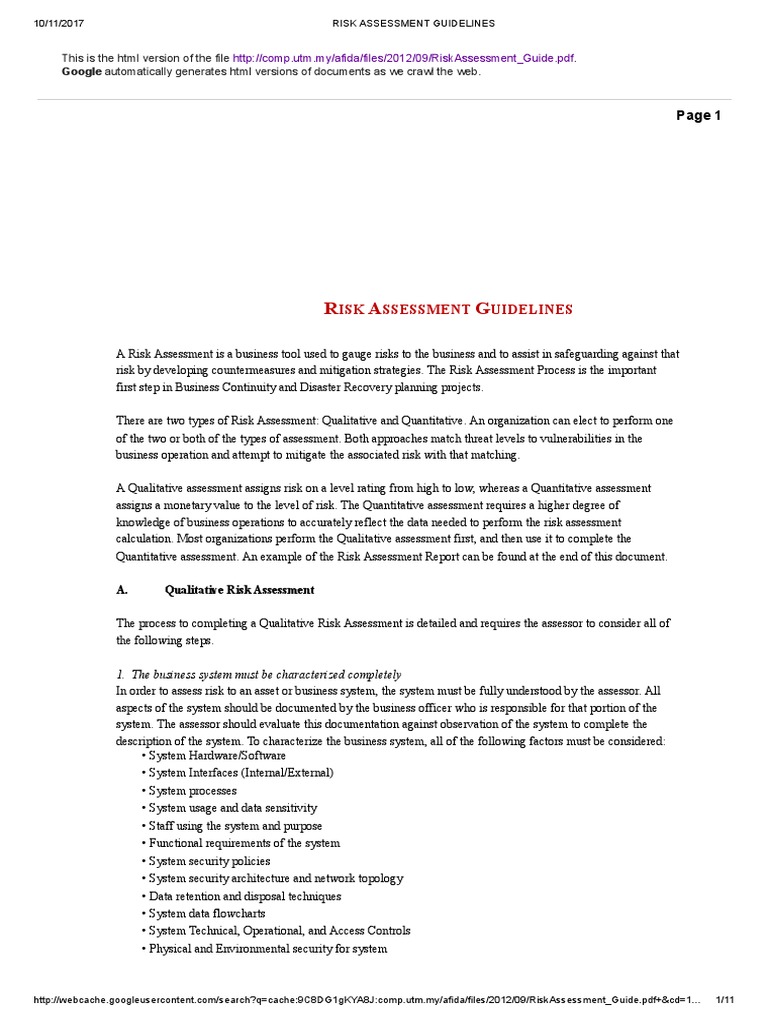 Risk Assessment Guidelines | PDF | Threat (Computer) | Vulnerability ...