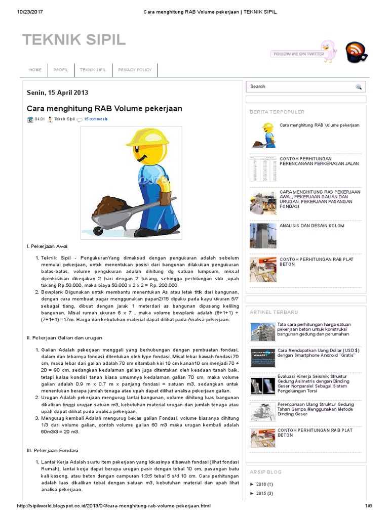 Cara Menghitung RAB Volume Pekerjaan - TEKNIK SIPIL | PDF