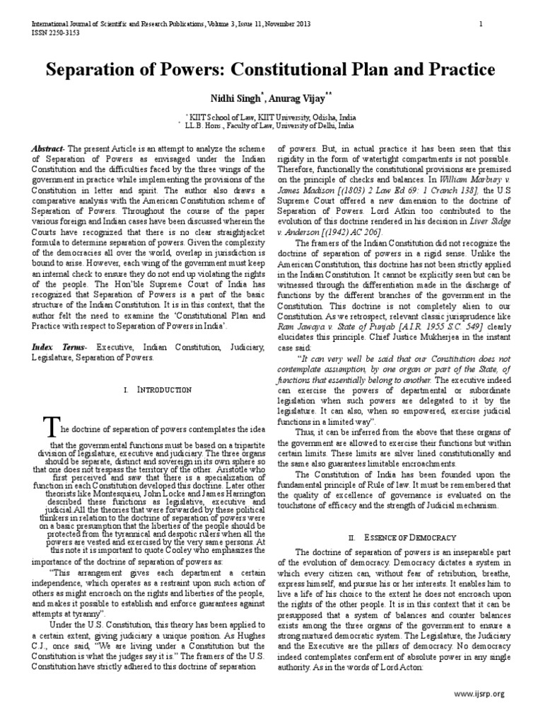 Separation of Power in India | PDF | Separation Of Powers | Judiciaries