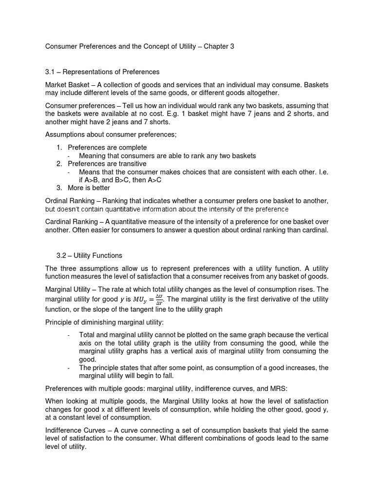 Consumer Preferences and The Concept of Utility | PDF | Utility ...