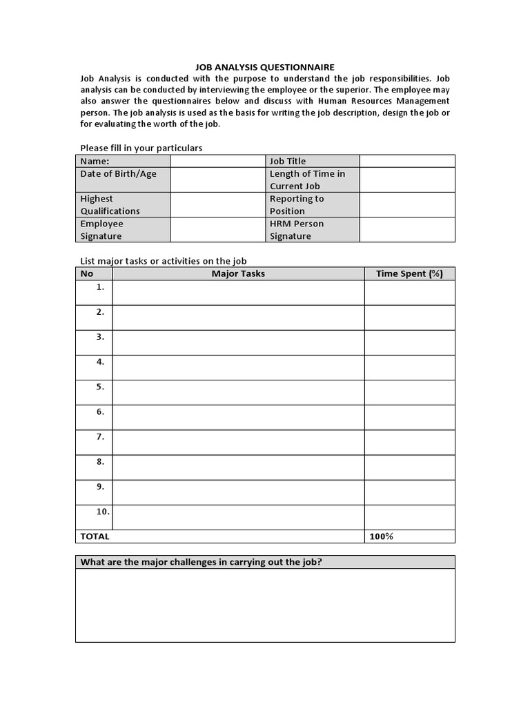 Position Analysis Questionnaire | PDF | Human Resource Management ...