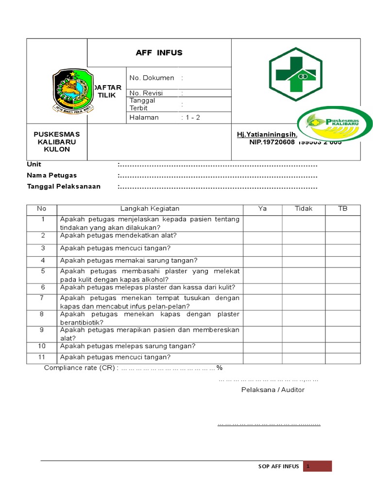 Daftar Tilik Aff Infus | PDF