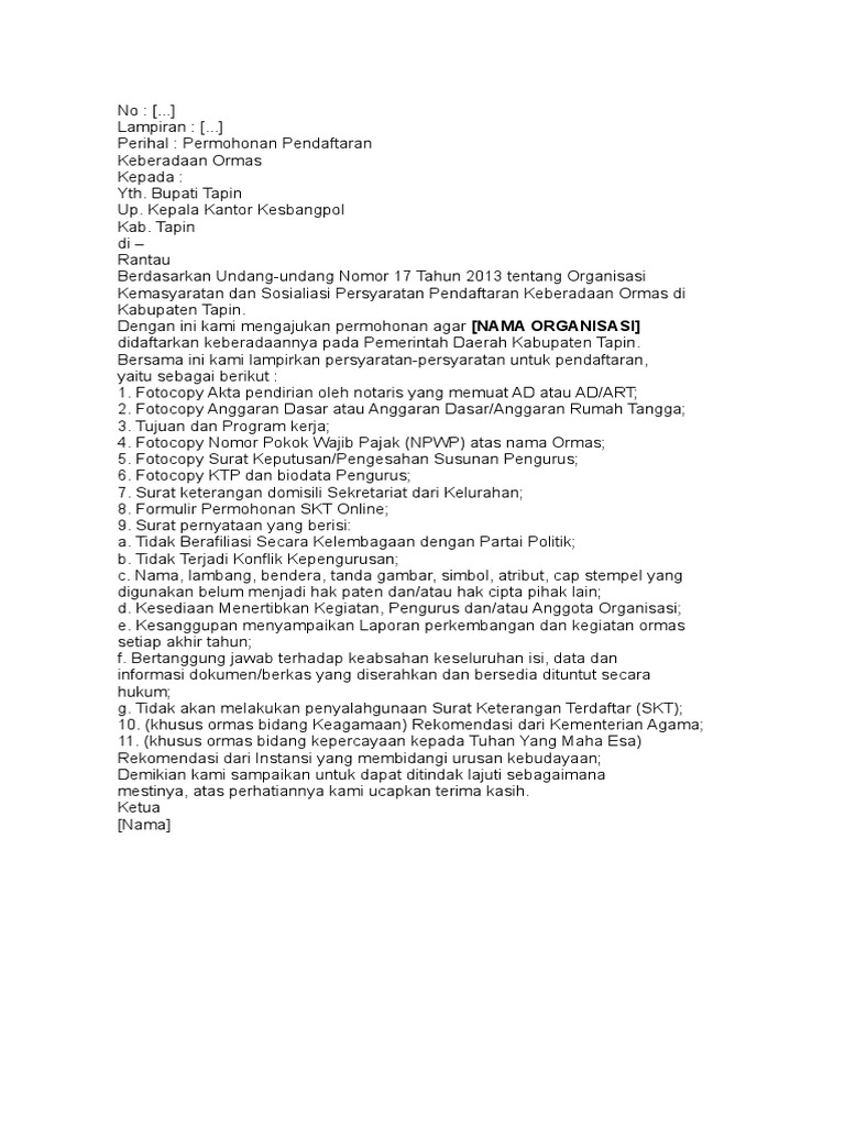 Surat Permohonan Ormas | PDF
