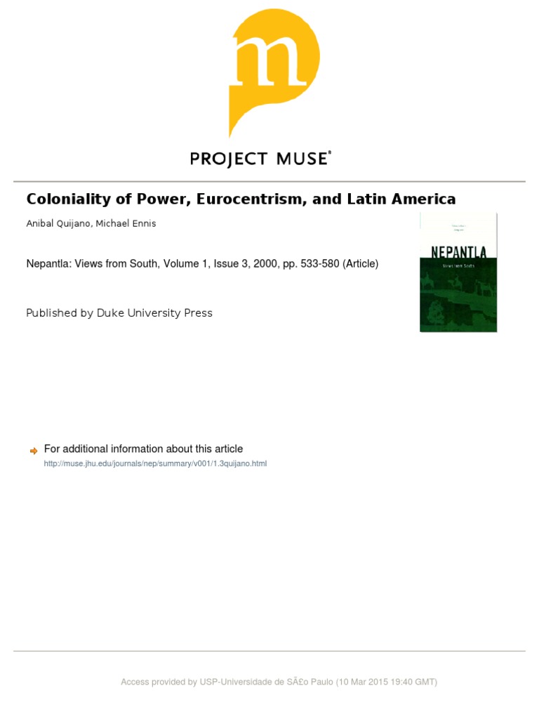 Quijano (2000) Colinality of Power | PDF | Colonialism | Race (Human ...