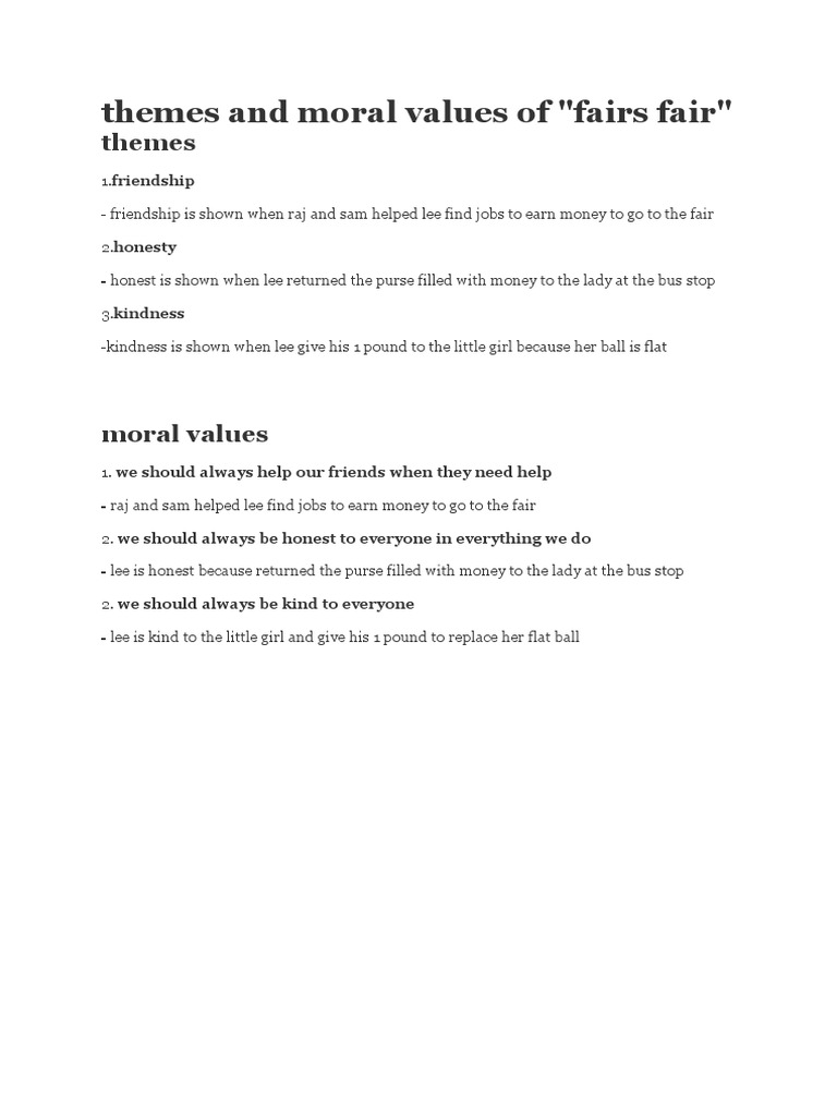 Fair's Fair - Moral & Themes | PDF
