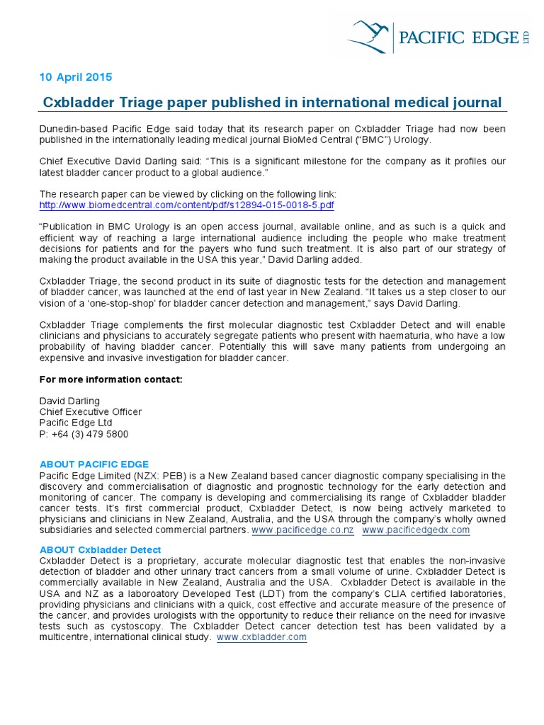 Cxbladder Triage Paper Published in International Medical Journal | PDF ...