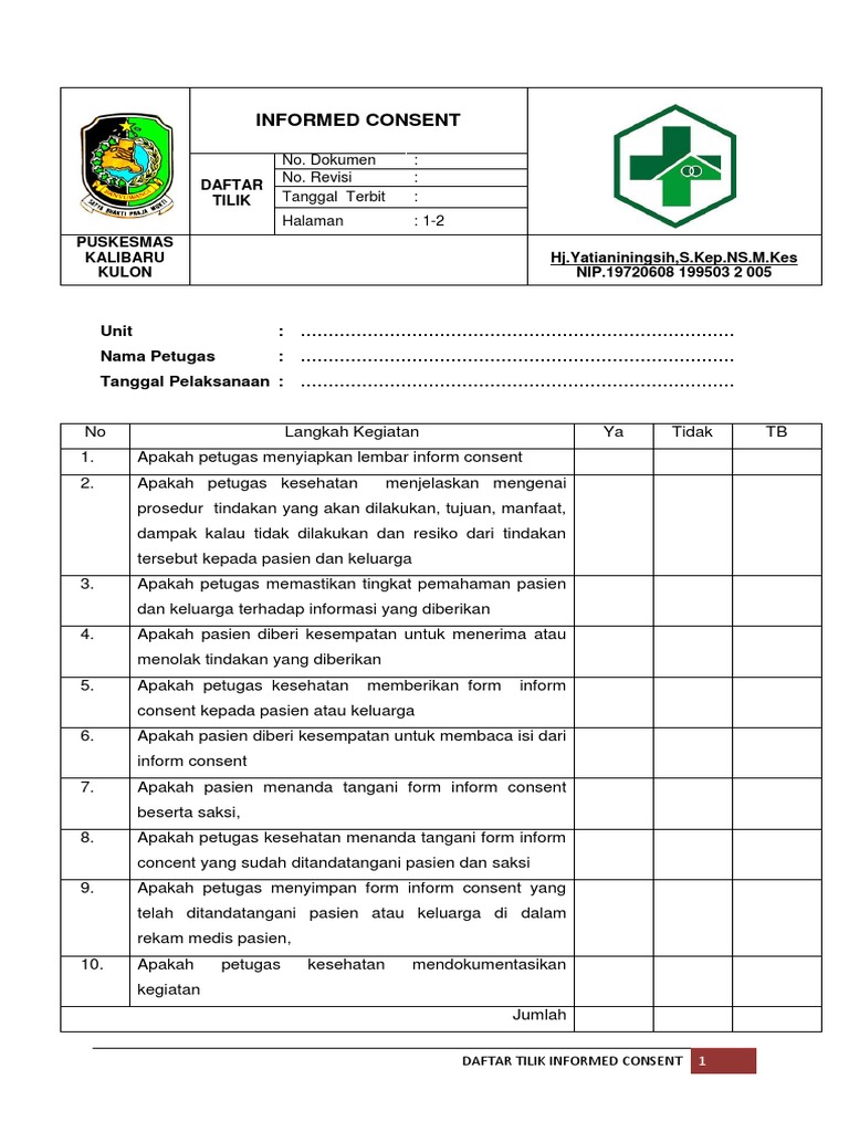 Daftar Tilik Informed Consent | PDF