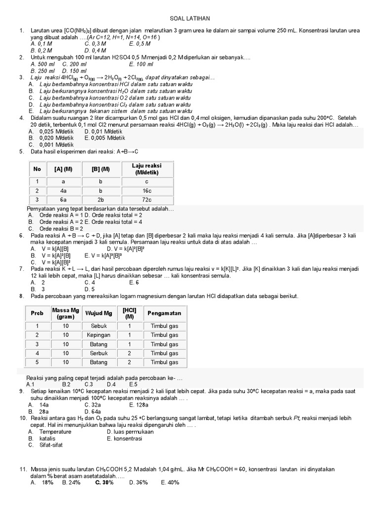 Bank Soal Laju Reaksi | PDF