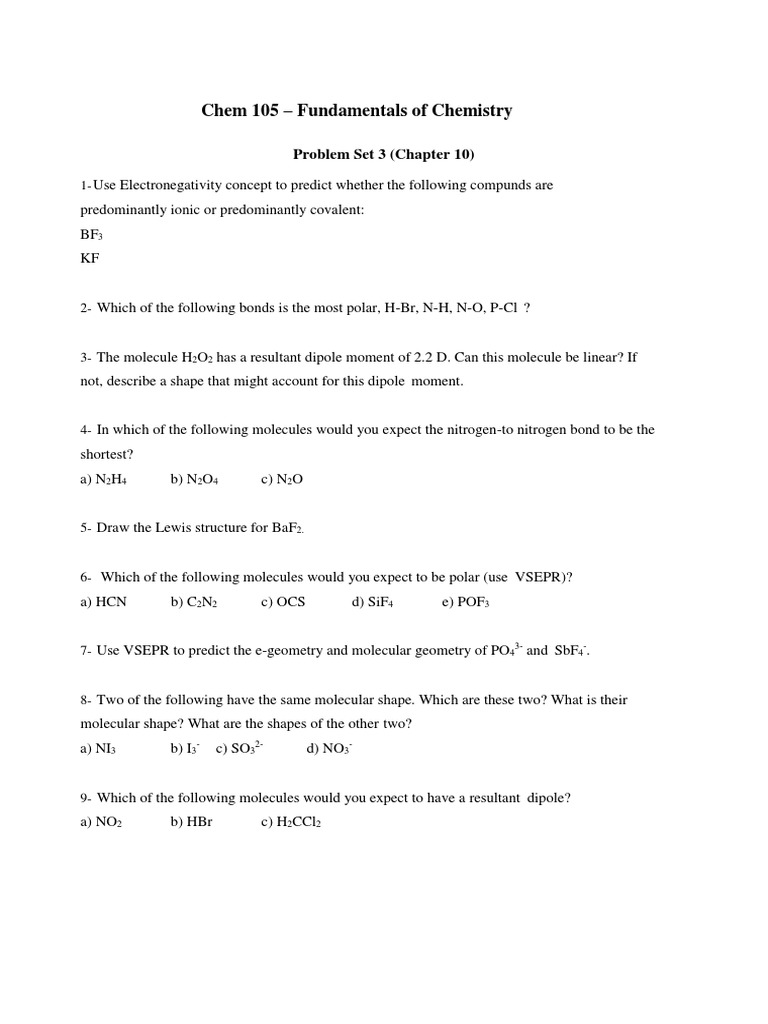 Chem 105 PS3 | PDF | Chemical Polarity | Chemical Physics