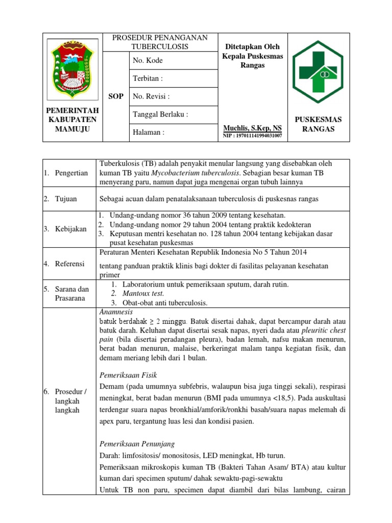 Sop Tuberculosis | PDF