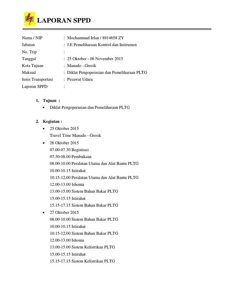 Laporan SPPD Diklat PLTG | PDF