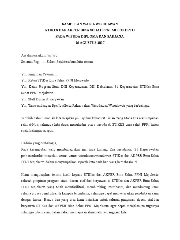 Sambutan Wakil Wisudawan Fix | PDF Sambutan Wakil Wisudawan Fix | PDF