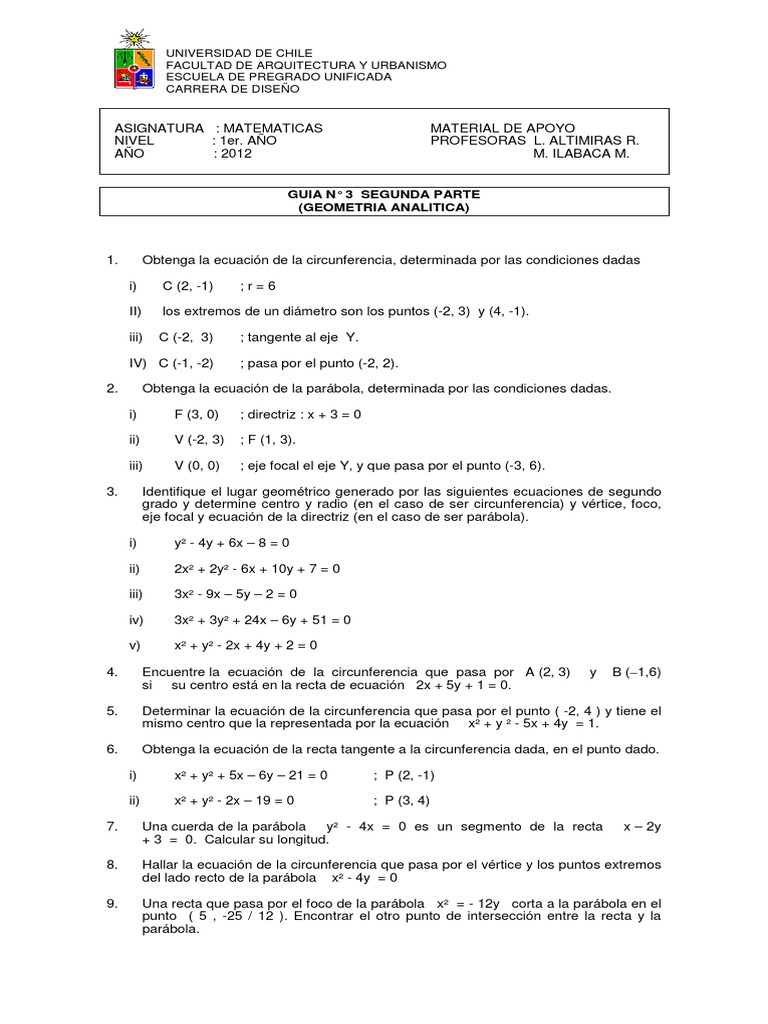Guia3 Geom - Anal Tica C Nicas | PDF | Circulo | Elipse