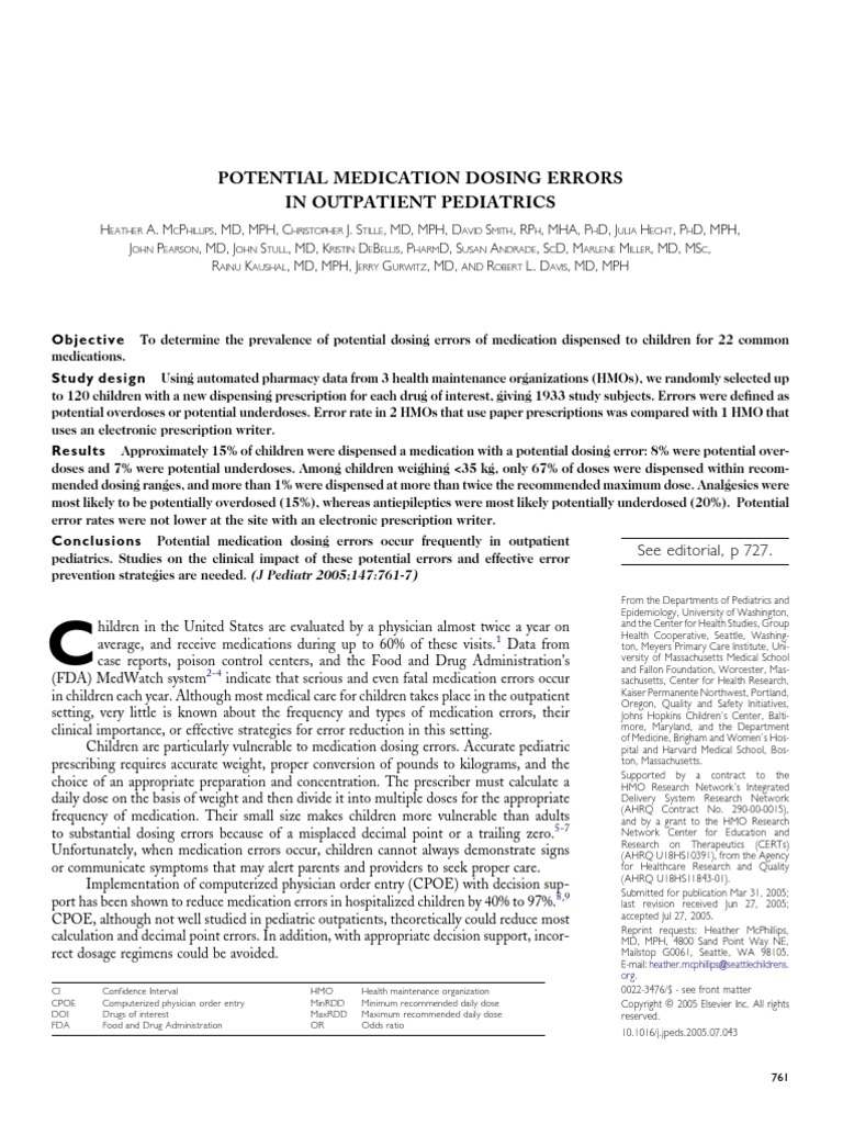 Potential Medication Dosing Errors in Outpatient Pediatrics: See ...