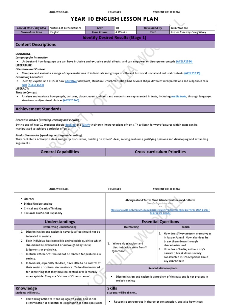 English Ubd Lesson Plan | PDF | Narrative | Stereotypes