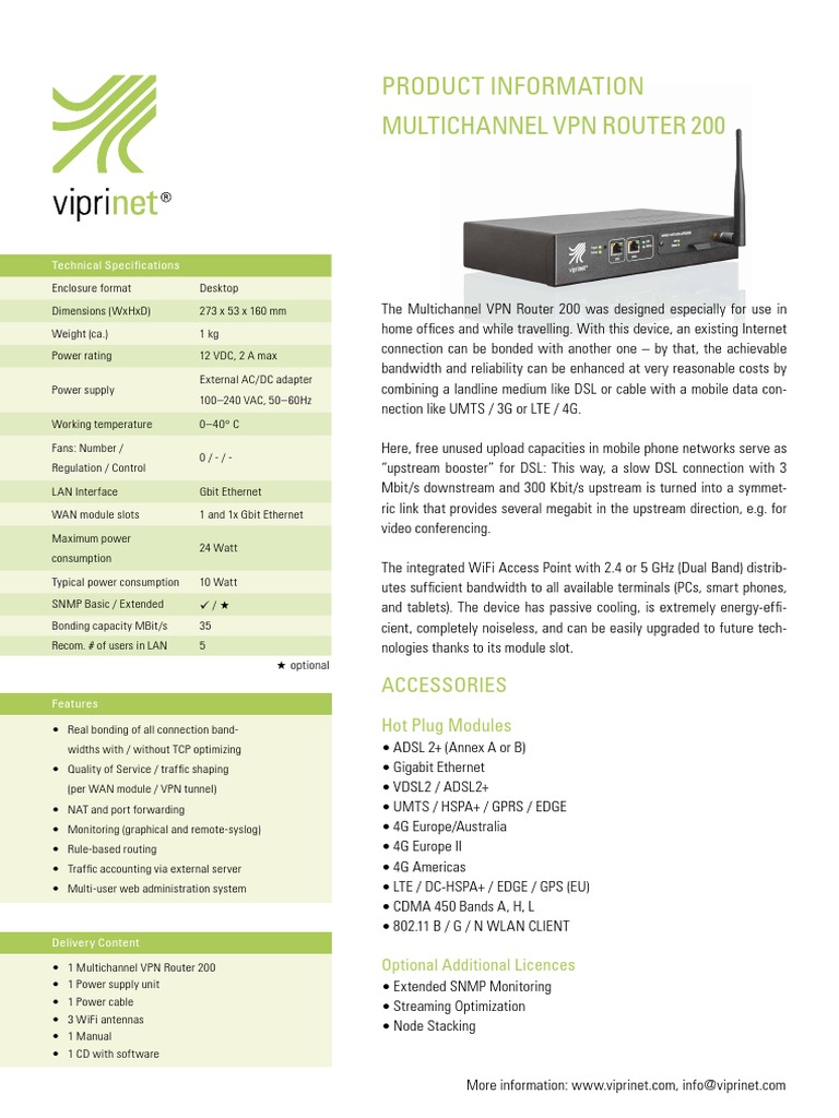 Viprinet Multichannel VPN Router 200 en | PDF | Digital Subscriber Line ...