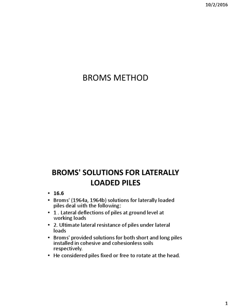 Broms Method: Broms' Solutions For Laterally Loaded Piles